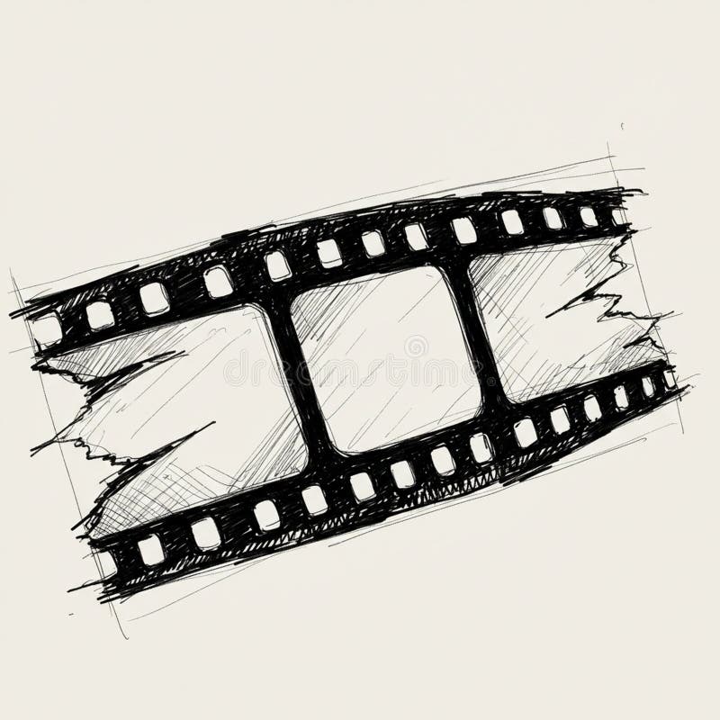 A Black and White Illustration of a Damaged Film Strip. the Film Strip ...