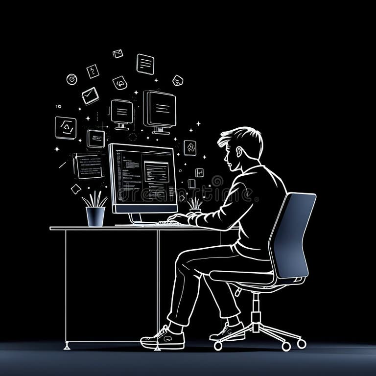 Black and White Illustration Depicting a Silhouetted Figure, Likely a ...