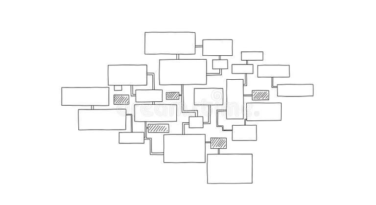 Complex Doodle Network: Flowchart Diagram on White Background Stock ...