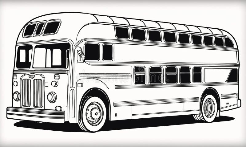 A Black and White Illustration of a Double-decker Bus with a Rounded ...
