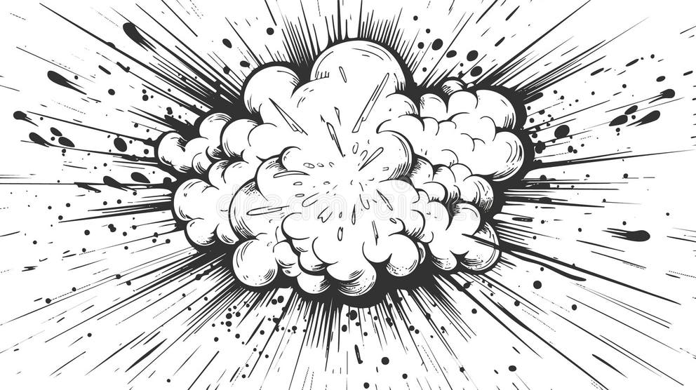 Black and White Illustration of a Dynamic Explosion with Lines and ...