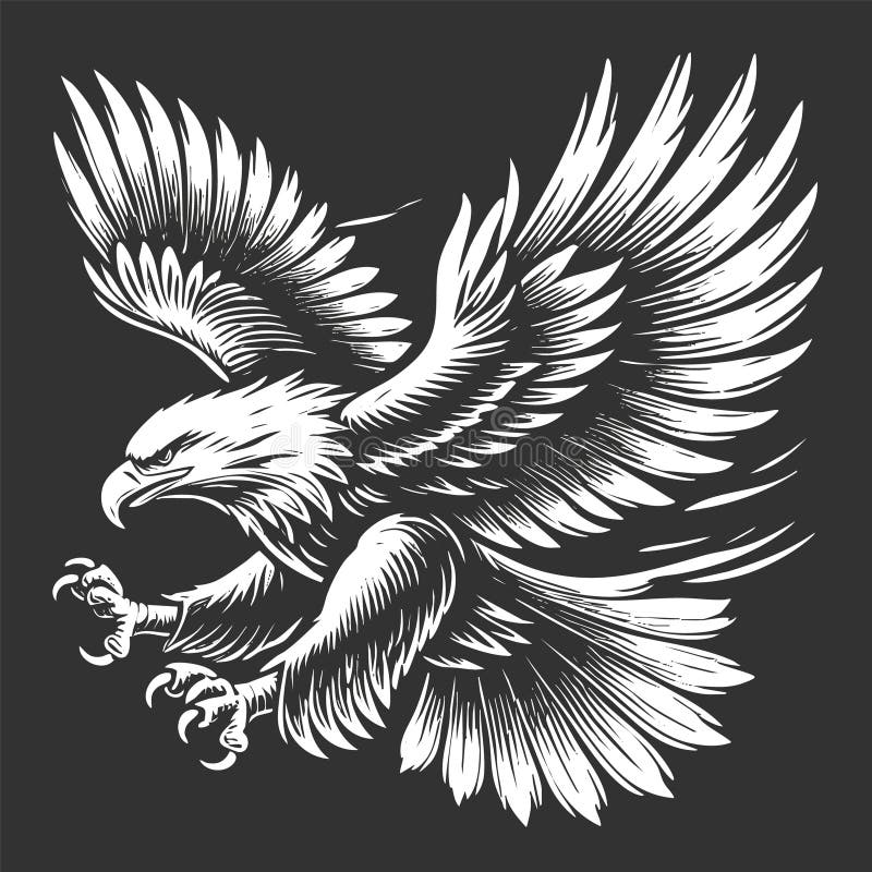 Black and White Illustration of an Eagle with Outstretched Wings. Stock ...