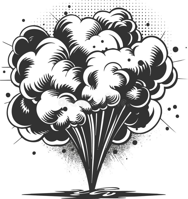 Black and White Illustration of an Explosive Cloud Burst in Cartoon ...