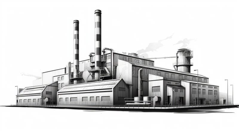 Industrial Factory Sketch: Realistic Hyper-detailed Rendering Stock ...