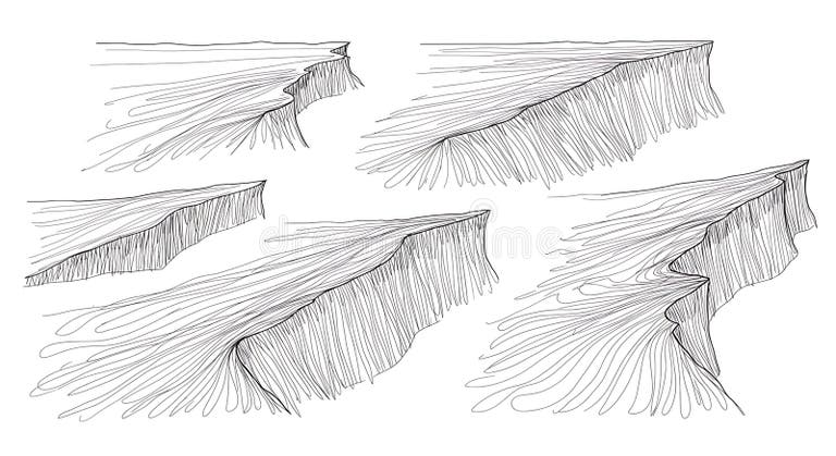 Conceptual Cliff Drawing Showcasing Perspective and Depth with Black ...