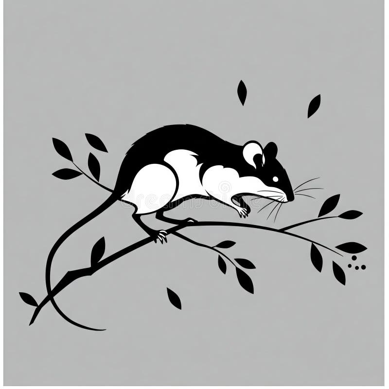 A Black and White Silhouette Illustration of a Mouse Balancing on a ...