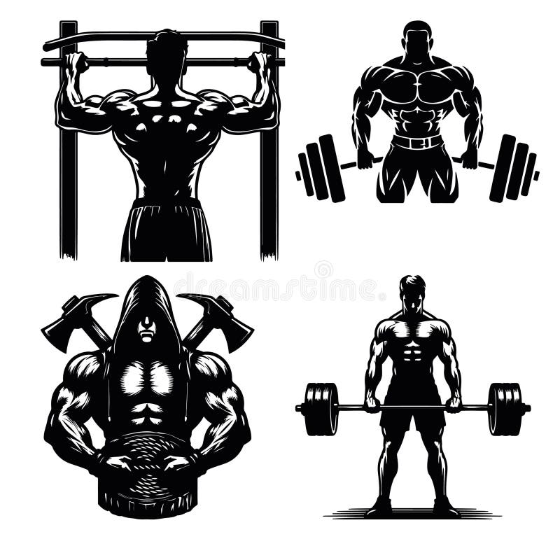 Muscular Man Performing Weightlifting Exercises in Black and White ...
