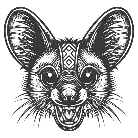 Stylish Bat-eared Fox Head, Tribal Design, Black and White Illustration ...