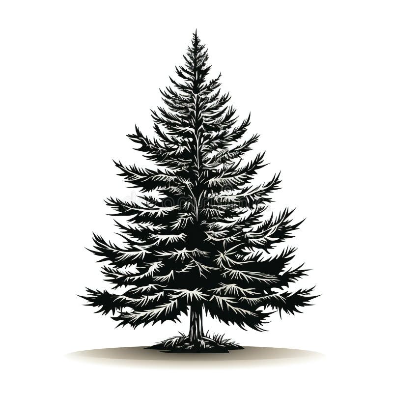 Black and White Illustration of a Fir Tree. Generative AI Stock ...