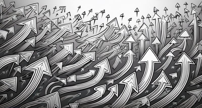 Vector Drawing of Many Arrows Flying in Different Directions. Stock ...