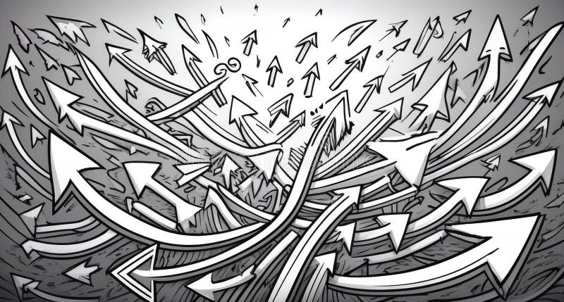 Vector Drawing of Many Arrows Flying in Different Directions. Stock ...