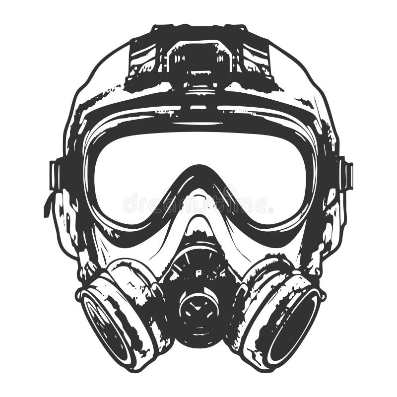 Black and White Illustration of a Gas Mask with Helmet Design. Stock ...
