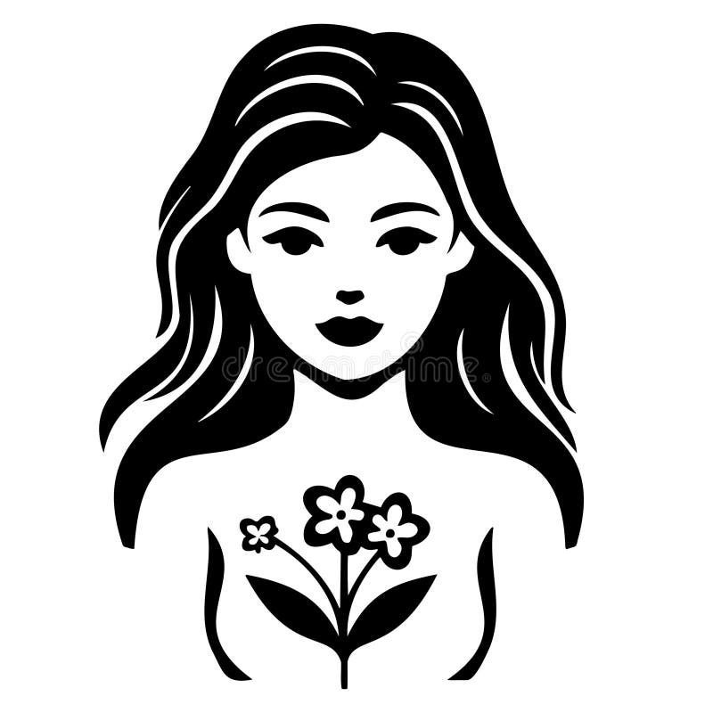 Black and White Illustration Girl and Flower Stock Illustration ...