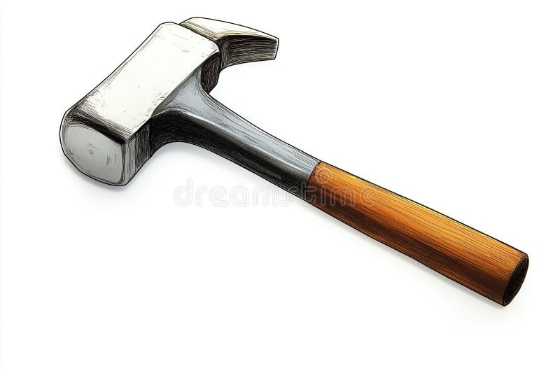 Black and White Illustration of a Hammer on Gray Surface. Hammer Has ...