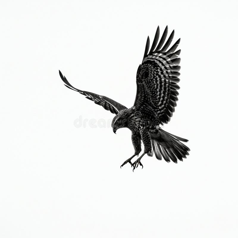 A Black and White Illustration of a Hawk in Mid-flight. the Hawk S ...
