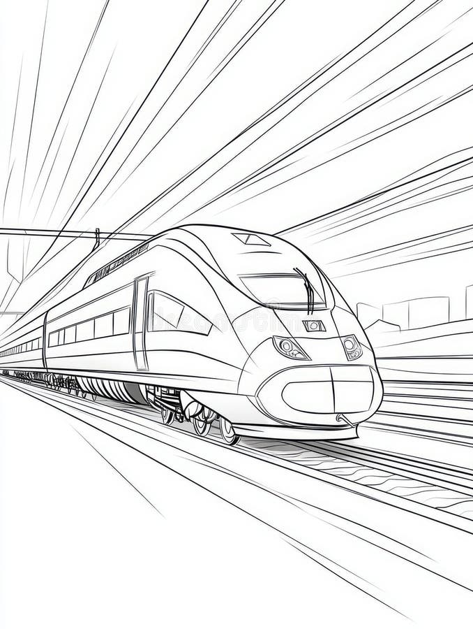 High-speed Train Line Drawing for Coloring Stock Illustration ...