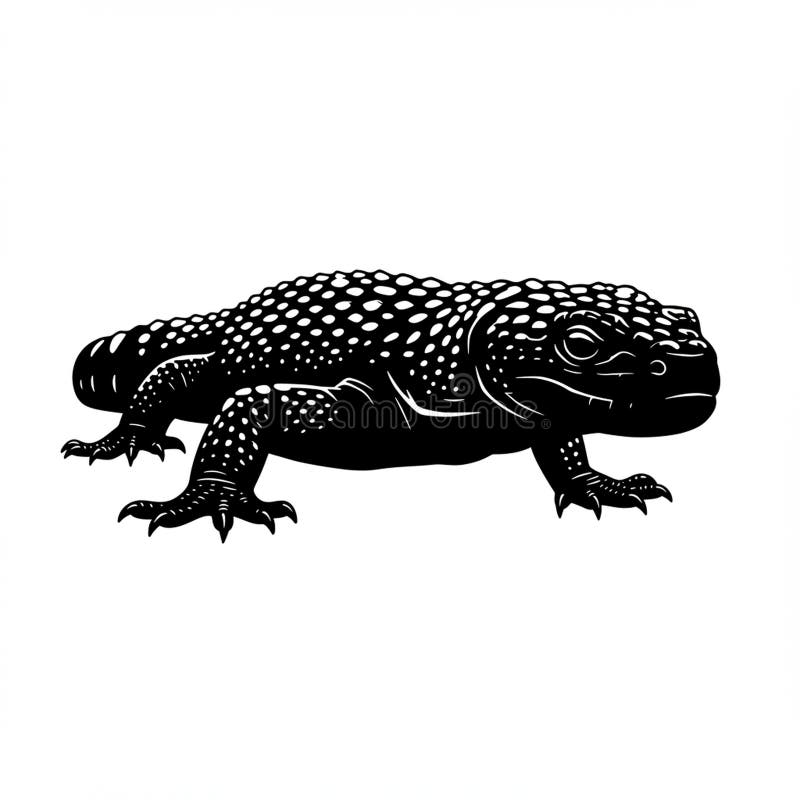 Black and White Illustration of a Lizard, Featuring a Textured, Dotted ...