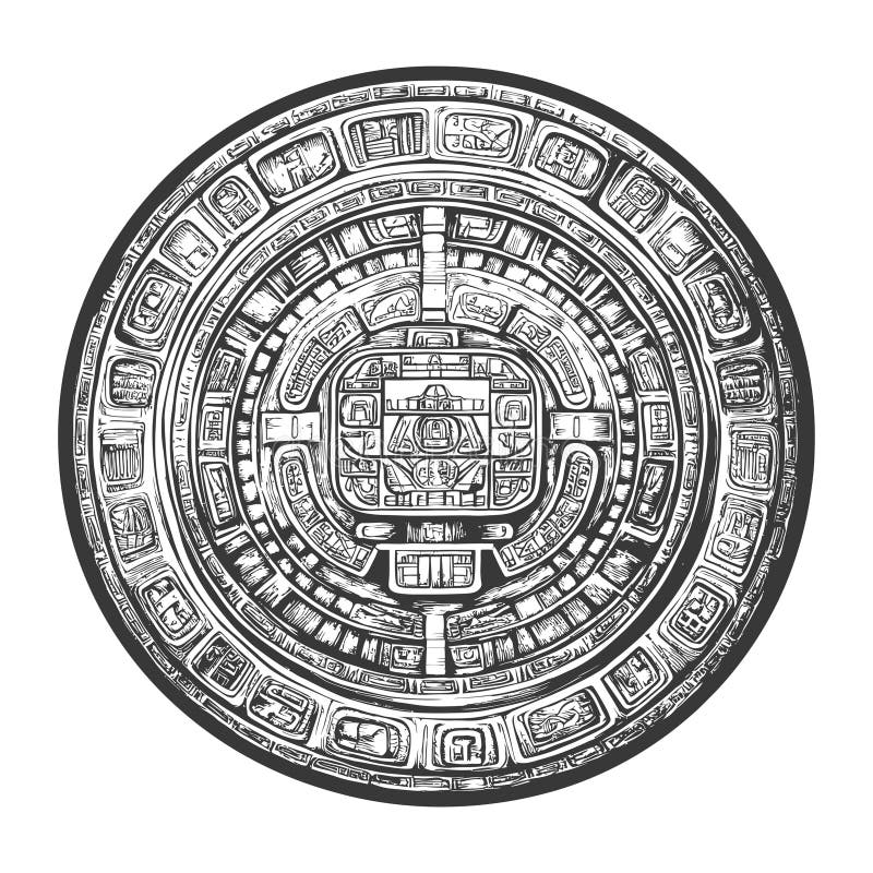 Intricate Aztec Calendar Stone Design, Ancient Mayan Glyphs Circular ...
