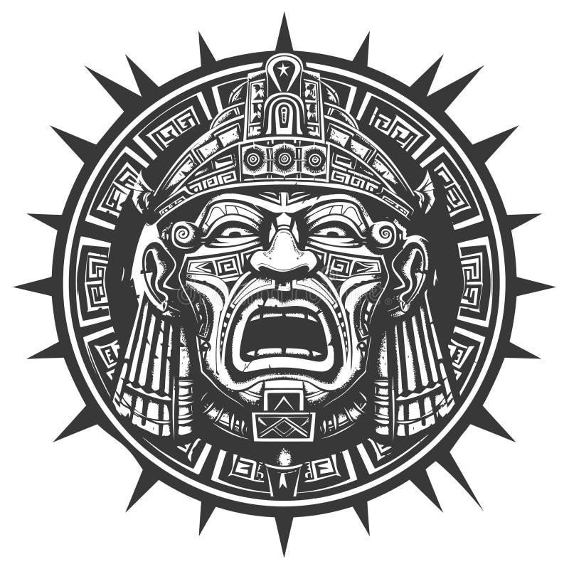 Powerful Aztec Warrior Mask in Sunburst Design Stock Vector ...