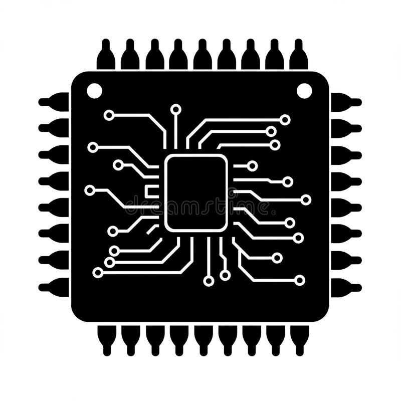 A Black and White Illustration of a Microchip Stock Illustration ...