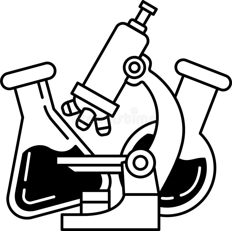 Black and White Illustration of a Microscope with a Test Tube and a ...