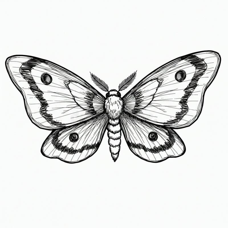 Black and White Illustration of a Moth from a Top View. the Wings are ...