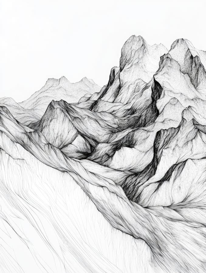 Mountain Range Drawing stock image. Image of valley - 376869583