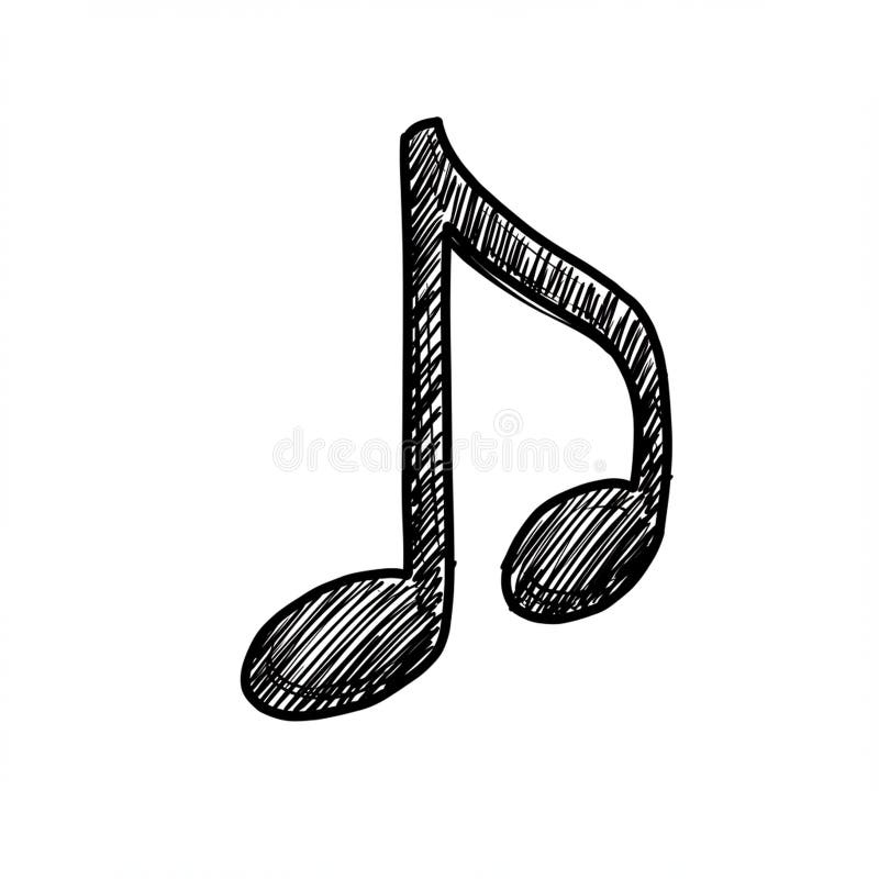Black and White Illustration of a Musical Note, Stylized in a Sketch ...