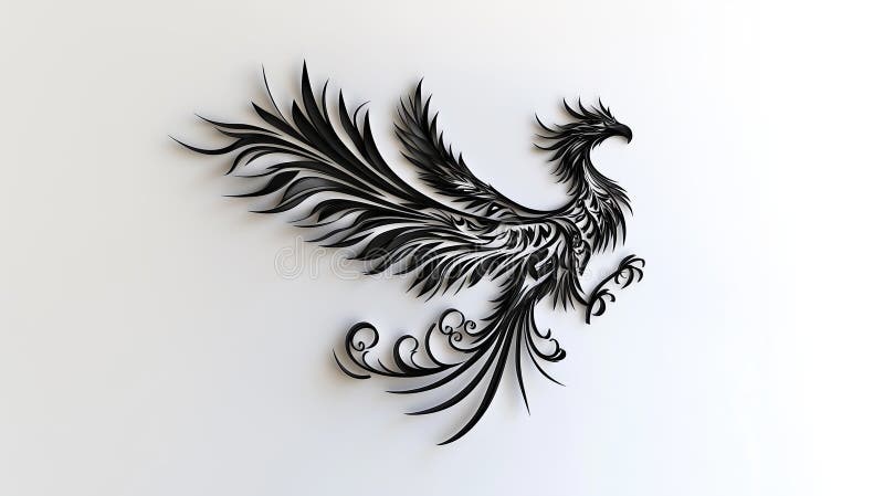 Black and White Illustration of a Phoenix Bird. Stock Illustration ...