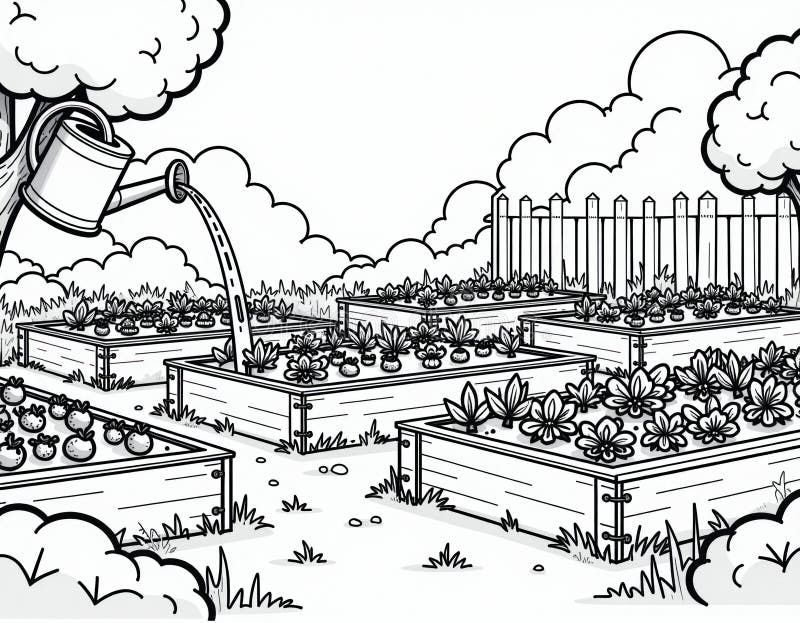 Black and White Illustration of a Raised Garden Bed Stock Illustration ...
