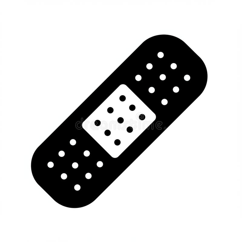 Black and White Illustration of a Rectangular Adhesive Bandage with ...