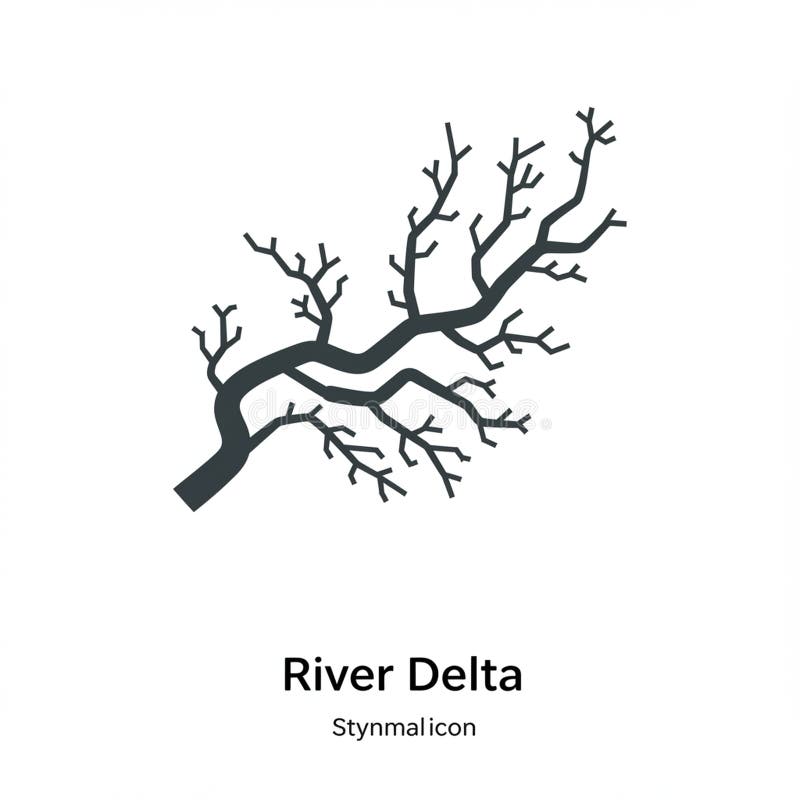 Black and White Illustration of a River Delta, Featuring a Branching ...