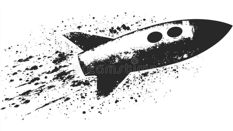 A Black and White Illustration of a Rocket Ship Blasting Off Stock ...