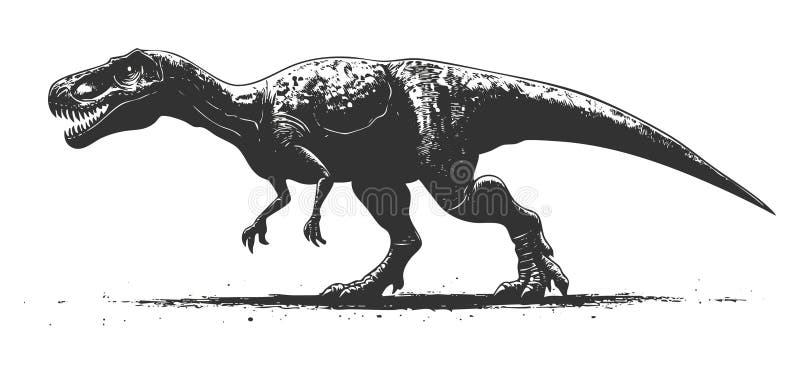 Black and White Illustration of a Running Tyrannosaurus Rex. Stock ...
