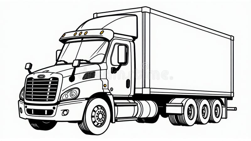 Black and White Illustration of a Semi Truck Stock Illustration ...