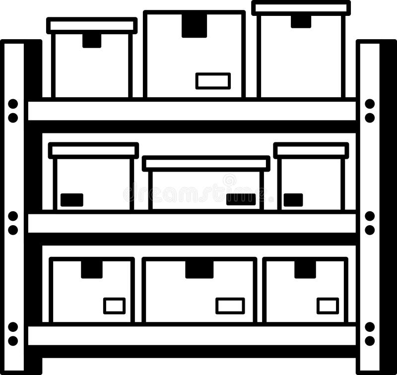 Black and White Illustration of a Shelf Full of Parcel Box Stock ...