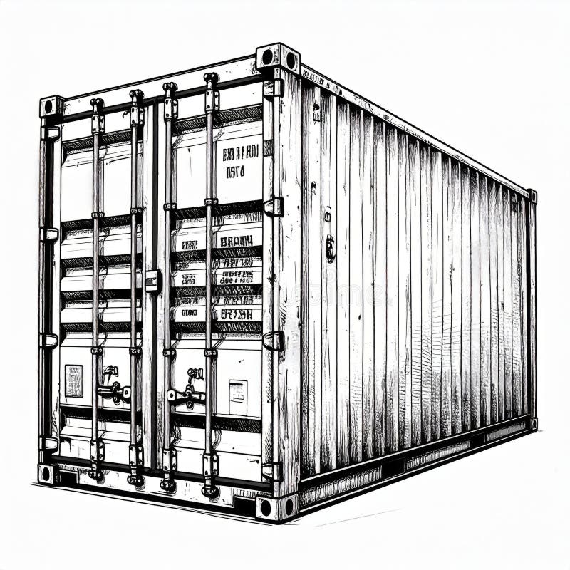 Black and White Illustration of a Shipping Container Stock Illustration ...