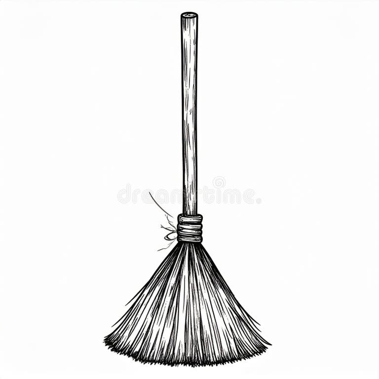Black and White Illustration of a Simple Broom Stock Illustration ...