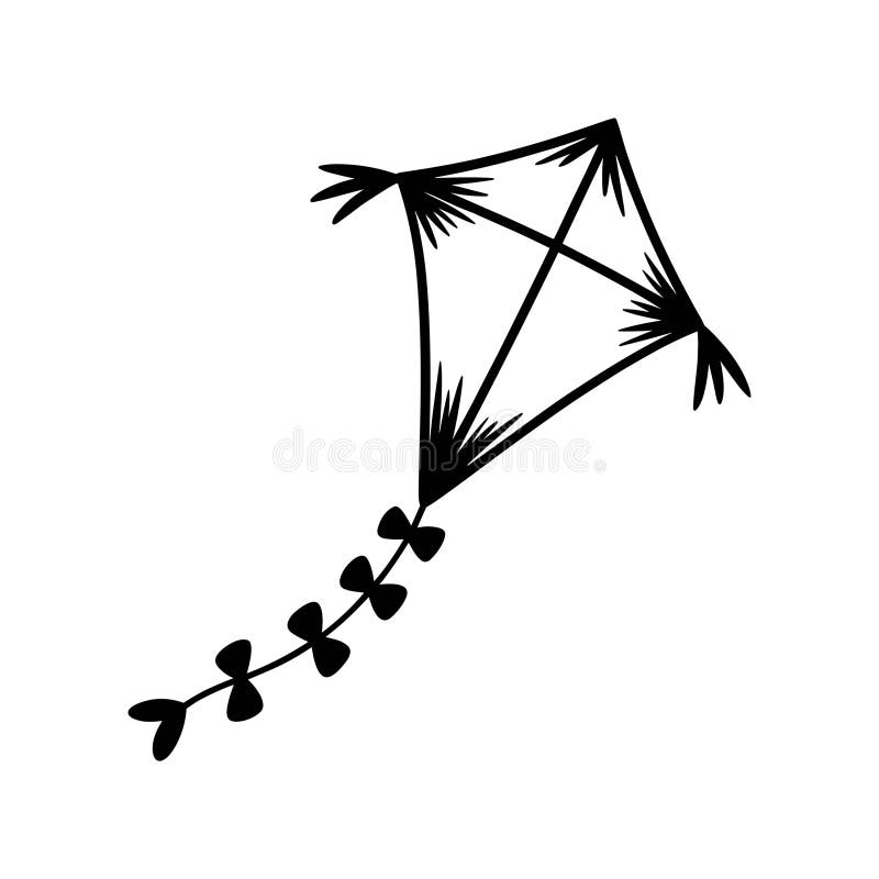 Black and White Illustration of a Simple Kite with Tail in Silhouette ...
