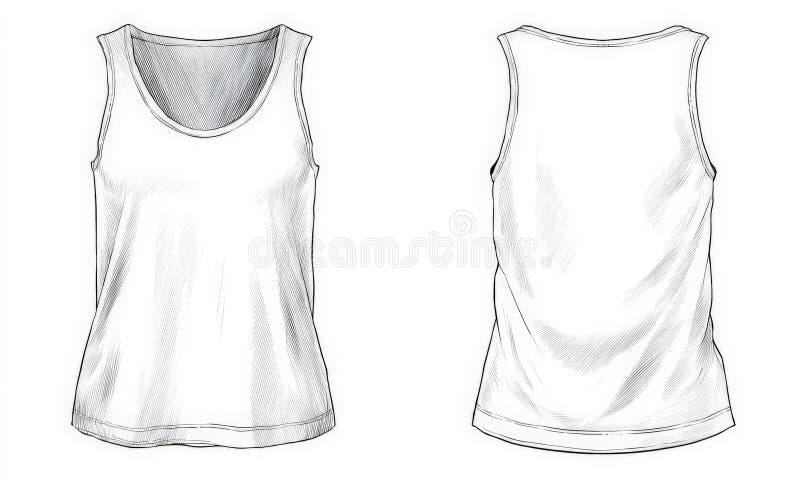 Black and White Illustration of a Sleeveless Tank Top Showing Both ...