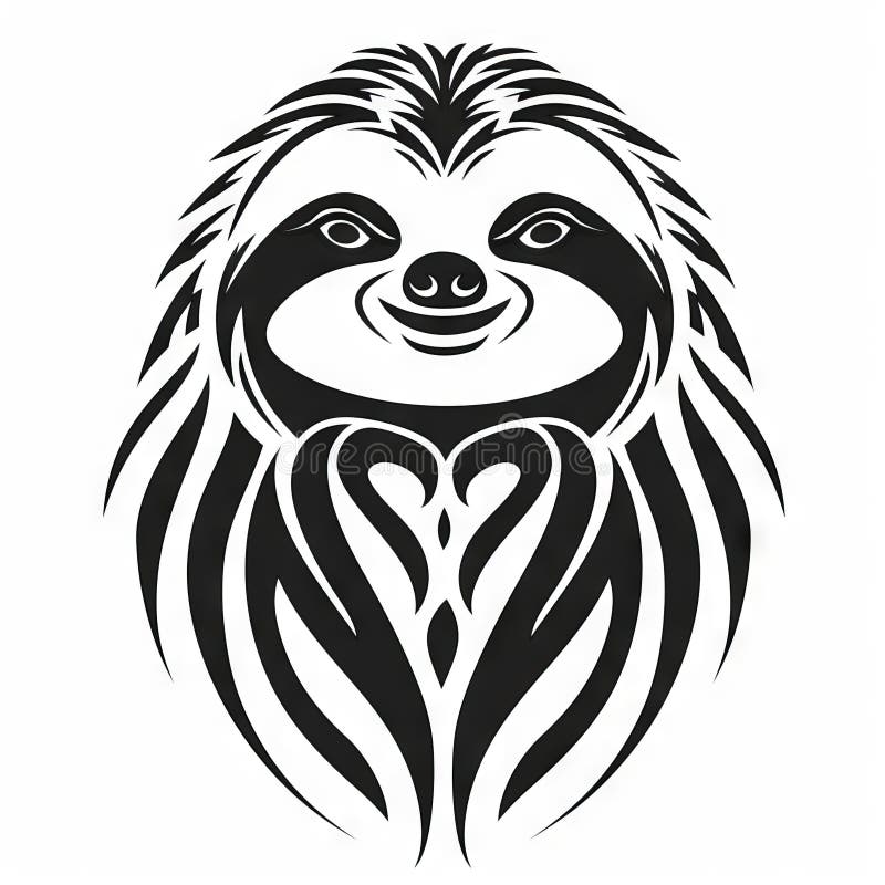 Black and White Illustration of a Sloth S Face. Stock Illustration ...