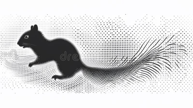 A Black and White Illustration of a Squirrel Running, AI Stock ...
