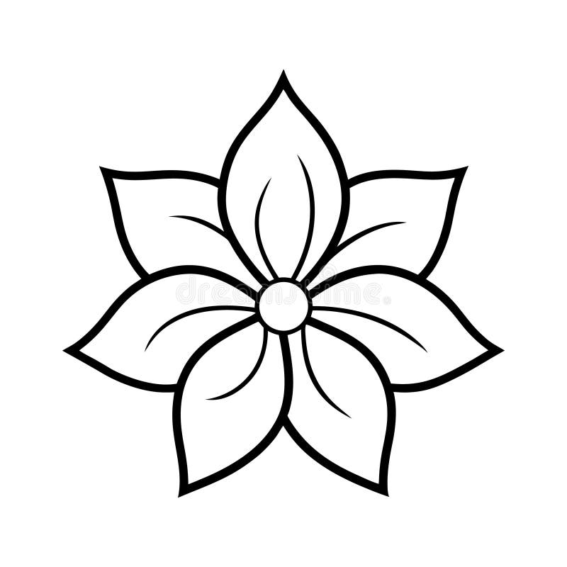 Simple Line Drawing of a Six Petal Flower Stock Vector - Illustration ...