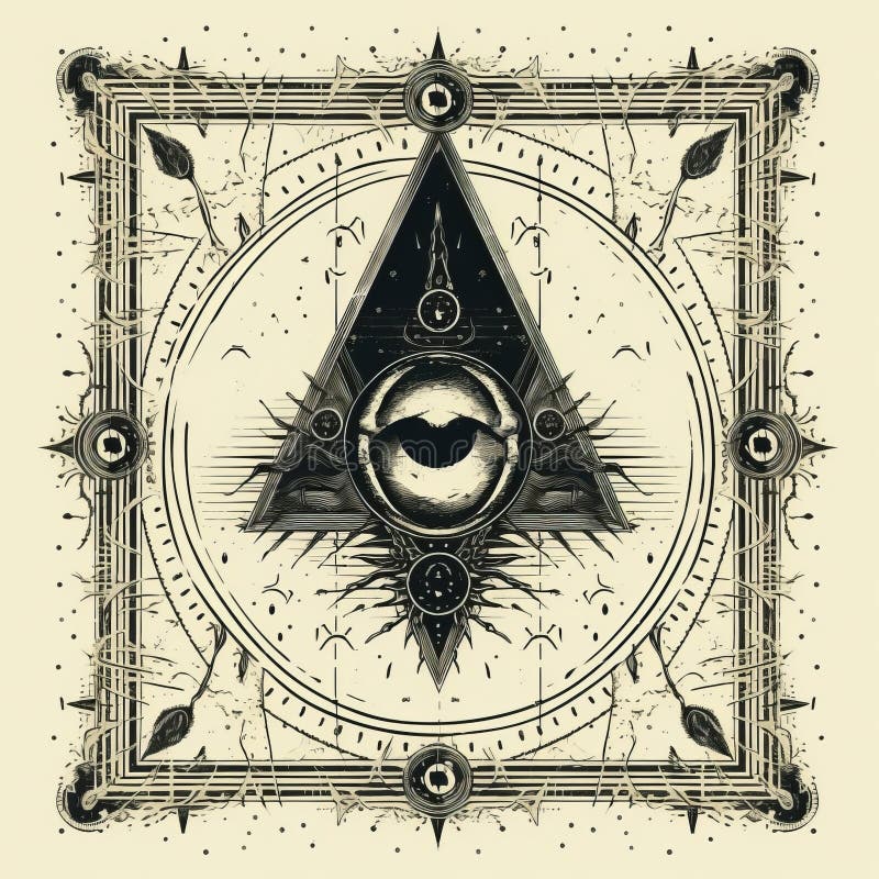 A Black and White Illustration of a Triangle with an Eye in the Middle ...