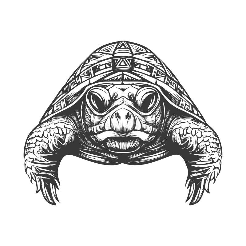 Ornate Turtle with Geometric Shell, Detailed Ink Drawing Stock Vector ...