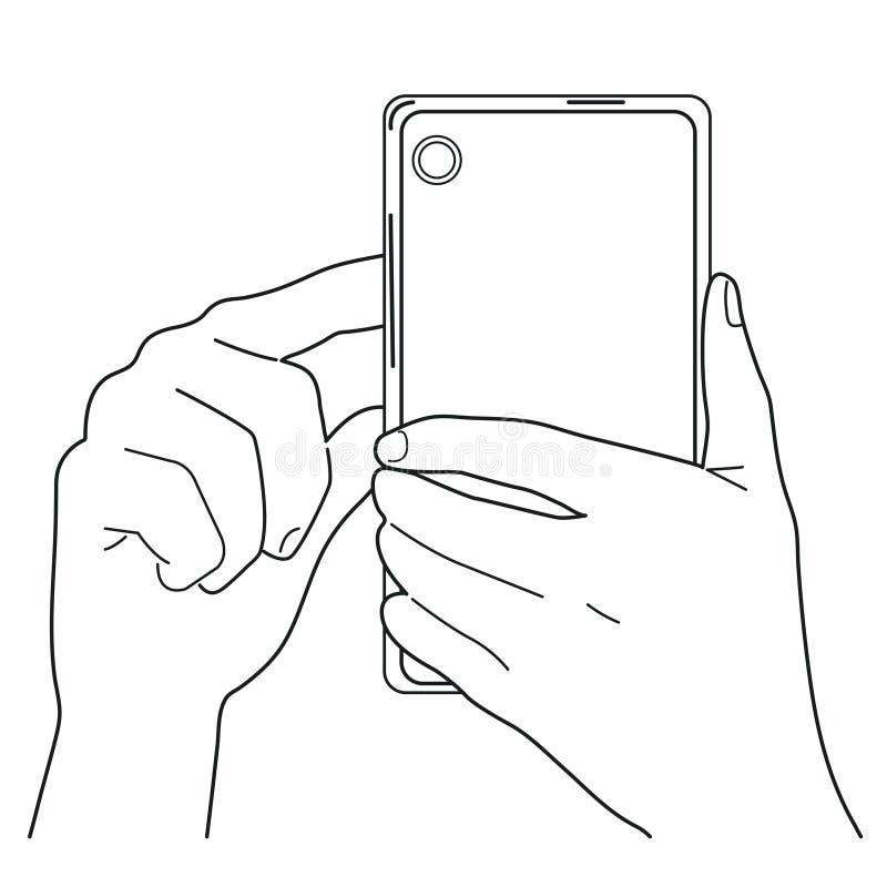 Black and White Illustration. Using a Smartphone To Communicate. Stock ...