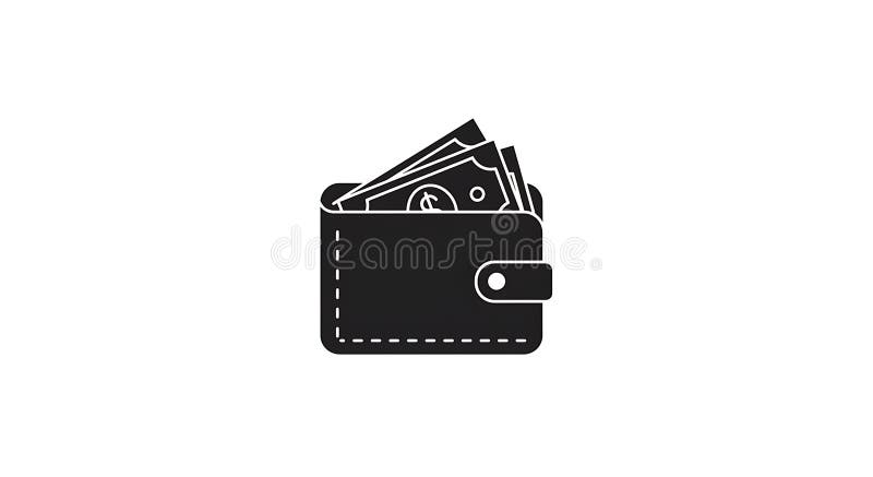 Black and White Illustration of a Wallet with Paper Currency Partially ...