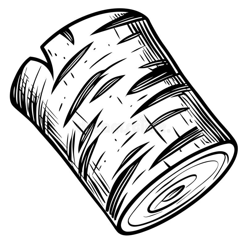 Black and White Illustration of a Wood Log with Texture Details, AI ...