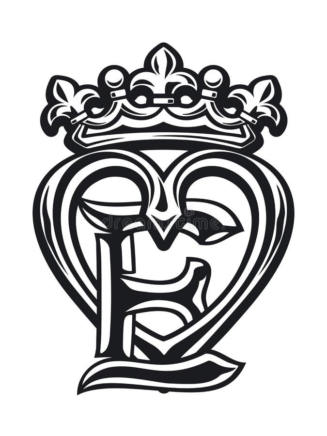 Monogram of Letter E with Heart and Crown Stock Vector - Illustration ...