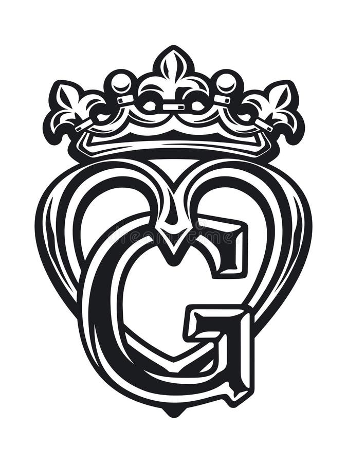 Monogram Of Letter G With Heart And Crown Stock Vector - Illustration ...